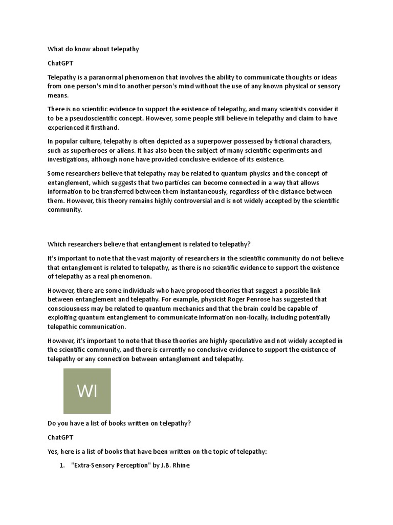 ChatGPT What Do Know About Telepathy | PDF | Telepathy | Rupert Sheldrake