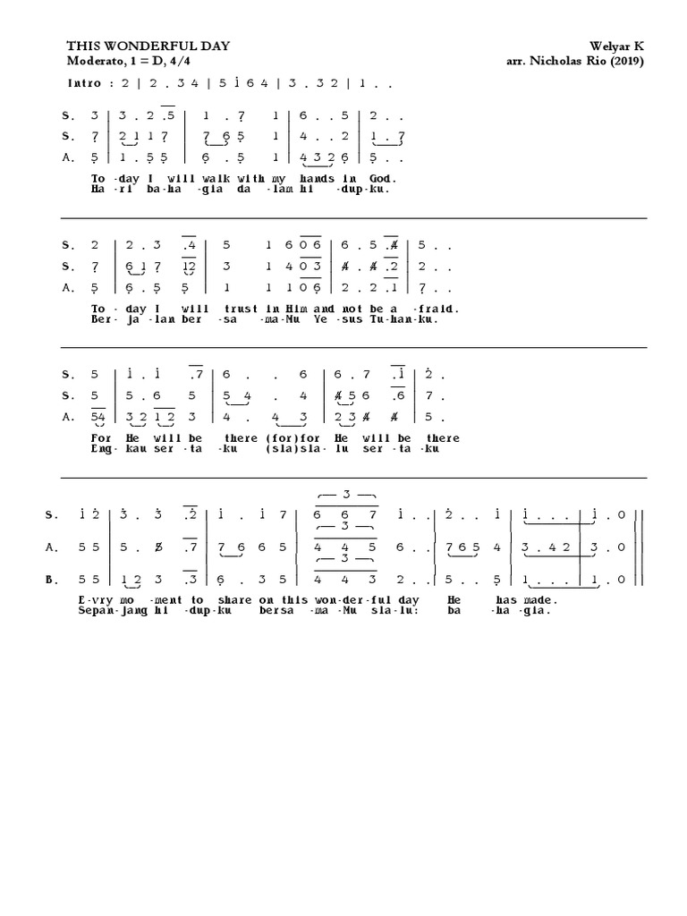 This Wonderful Day - 3 Part Voices Arr Nicholas Rio | PDF