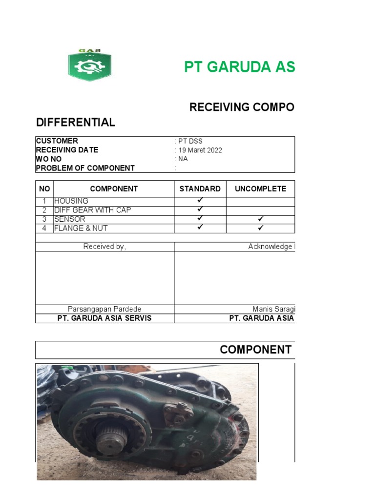 Laporan Differential Rear Axle 1 Core PT. DSS | PDF | Transport | Car