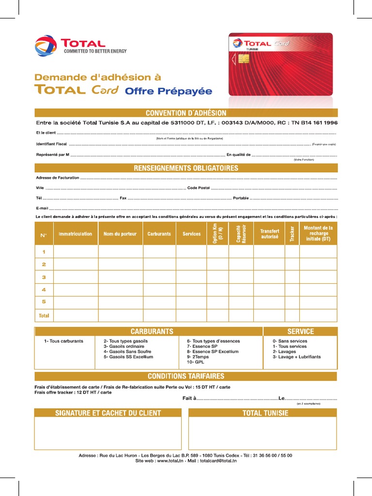 Demande D'adhésion TOTAL Card | PDF