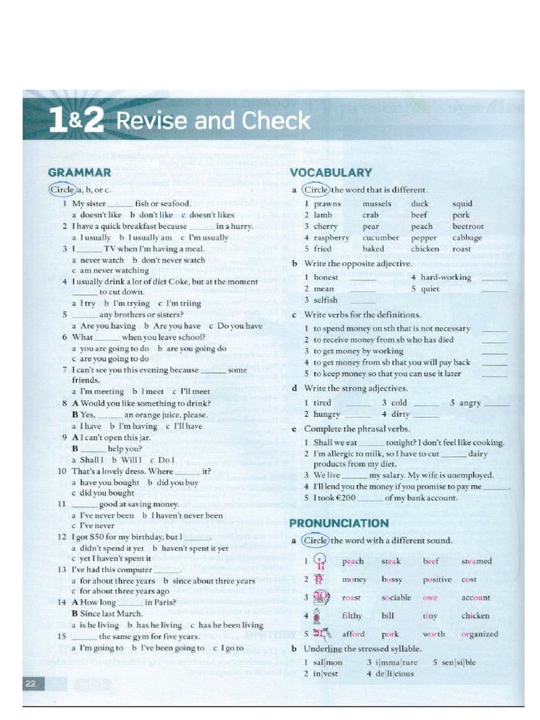 English File 3rd Edition Intermediate SB 1&2 Revise and Check | PDF