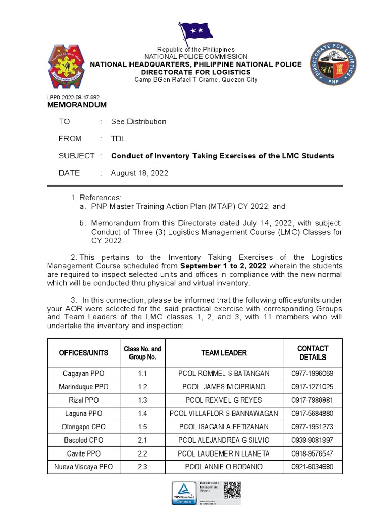 Sample Memo Inventory Taking | PDF | Philippines | Government