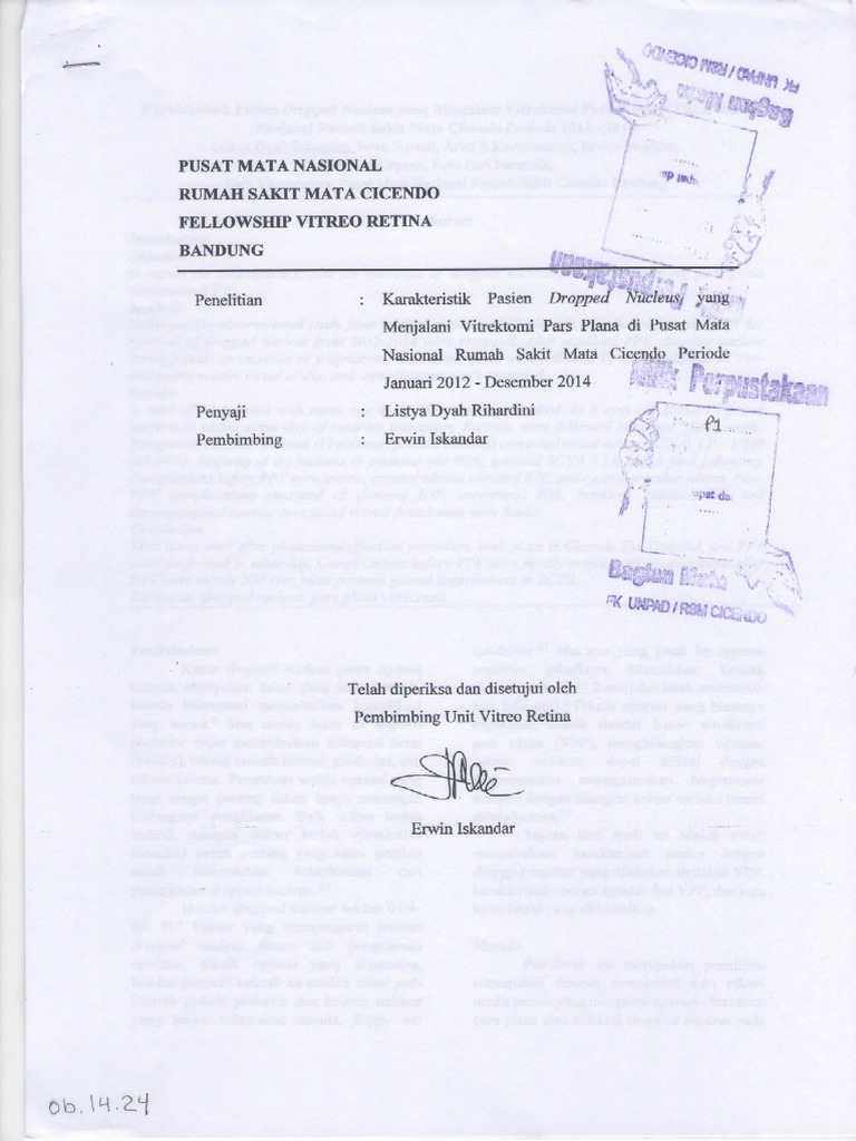 Karakteristik Pasien Dropped Nucleus Yang Menjalani Vitrektomi Pars ...