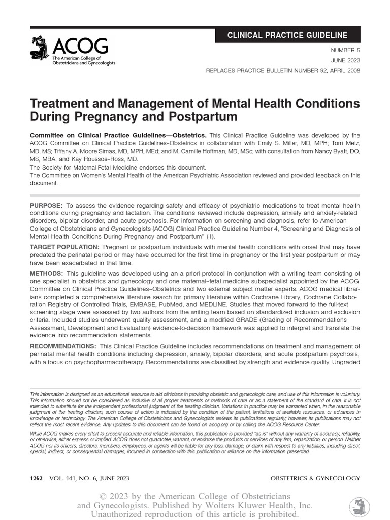 Treatment and Management of Mental Health Conditions During Pregnancy ...