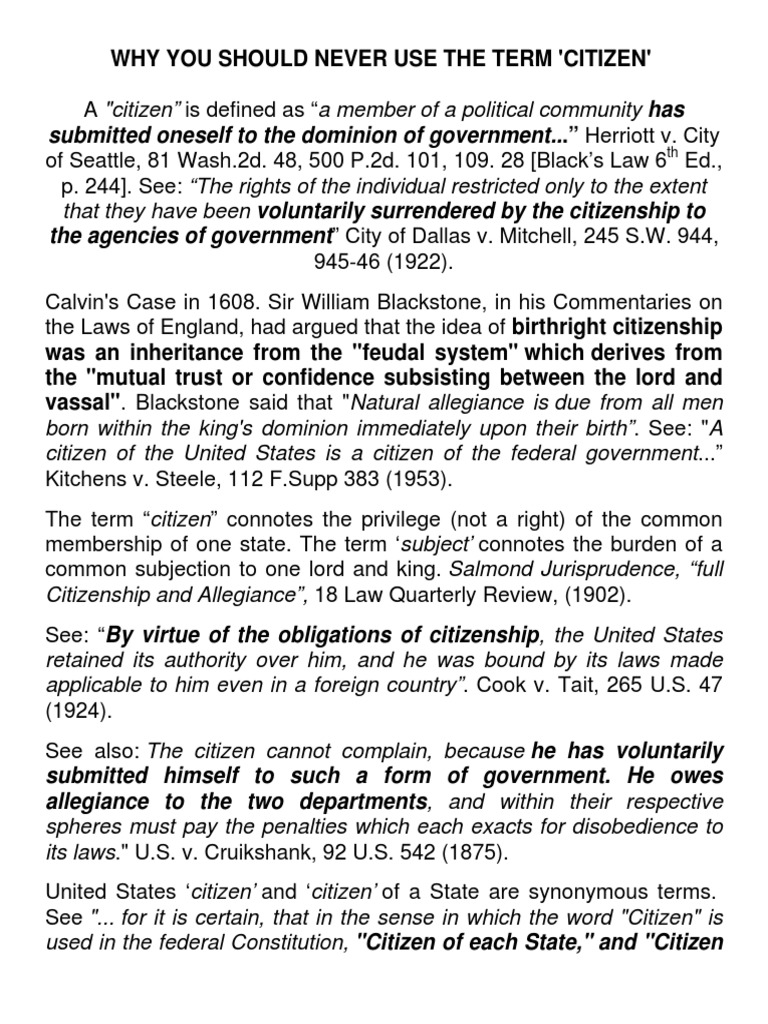 Why You Should Never Use The Term Citizen | PDF | Citizenship ...