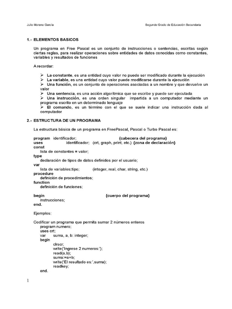 Manual de Programación Free Pascal | PDF