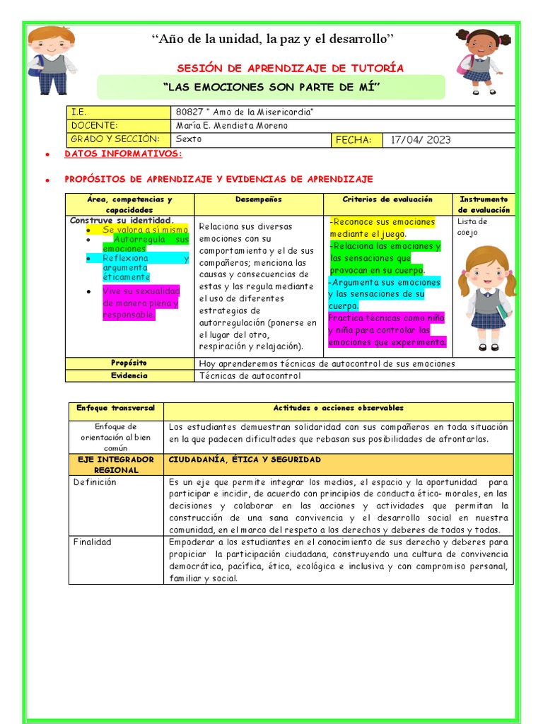 Sesion Las Emoc. Son Parte de Mi 6º2023 | PDF | Las emociones | Evaluación