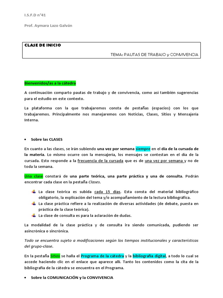 Pautas de Trabajo y Convivencia en Clase | PDF | Crecimiento personal y ...