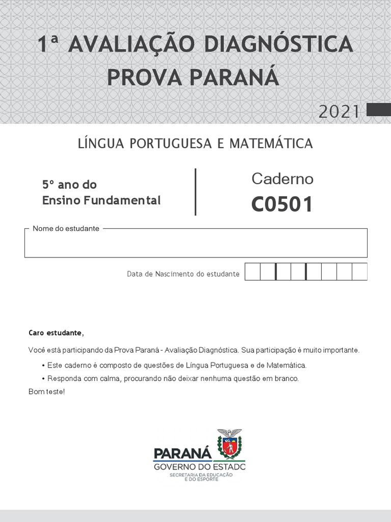 5ano - 1ed - 2021 - LP - MAT - Caderno Comentado - Prova - Parana | PDF | Sarampo | Números
