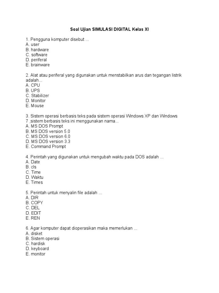 Soal Ujian Simulasi Digital Kelas Xia Pdf