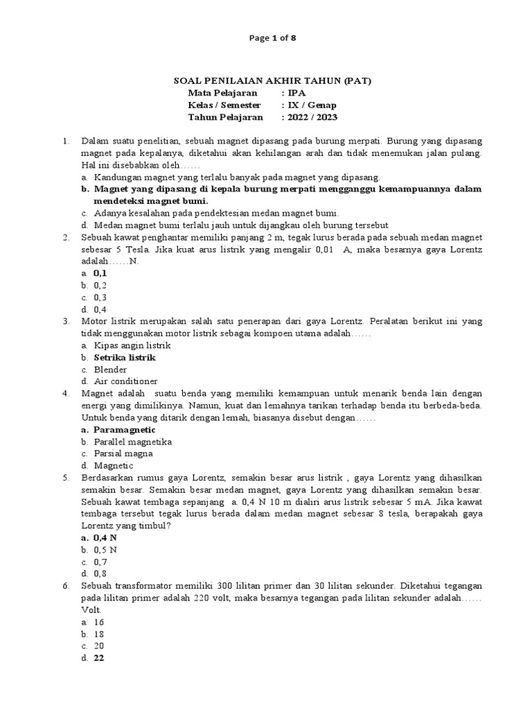 Soal PAT Kls IX | PDF