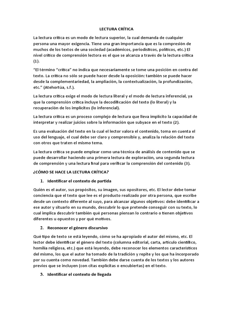 Técnicas y Ejemplos de Lectura Crítica | PDF | Comprensión lectora