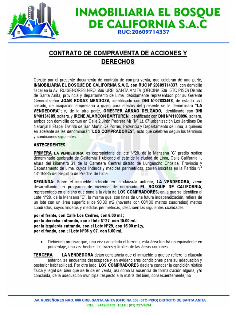 Contrato Compraventa Acciones y Derechos | PDF | Derecho privado ...
