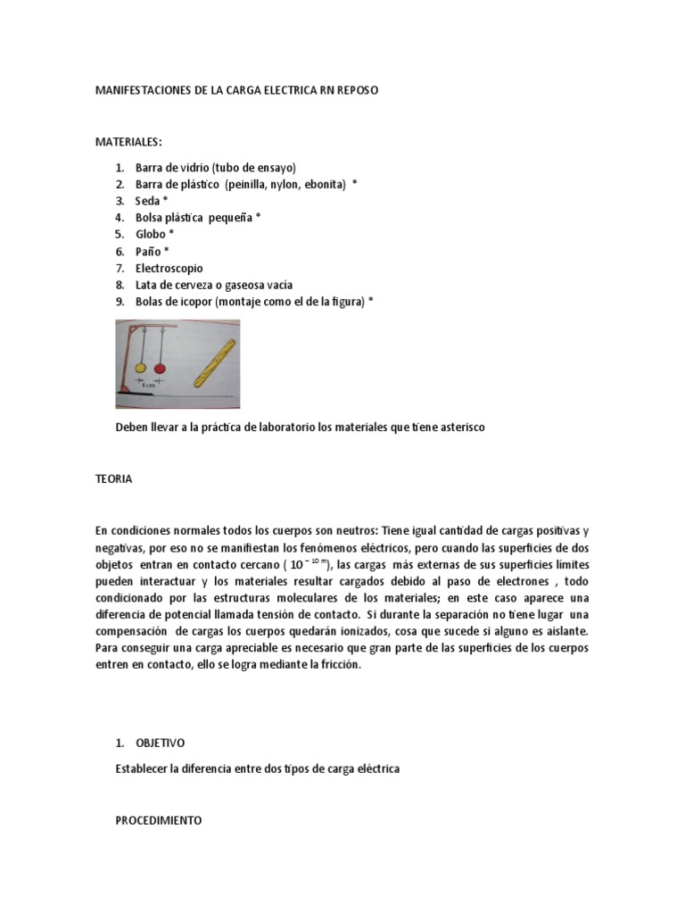 Experimentos Carga Electrica en Reposo | PDF | Electrostática | Ingenieria Eléctrica