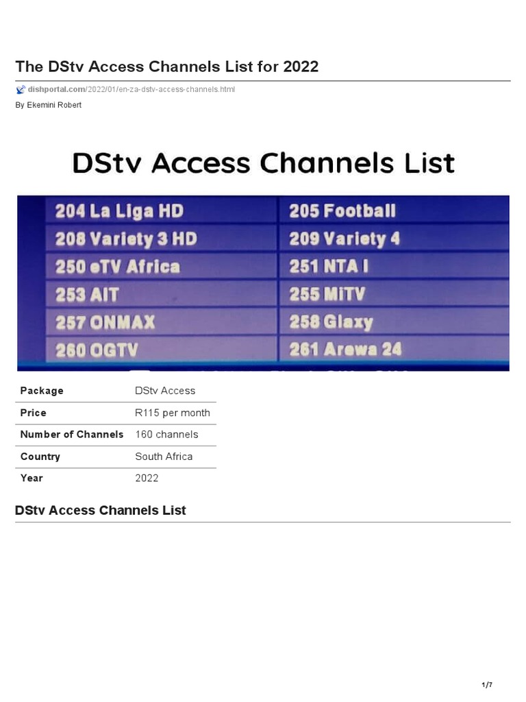 DSTV Access Channels 2022 Dish Portal | PDF | Mass Media | Television