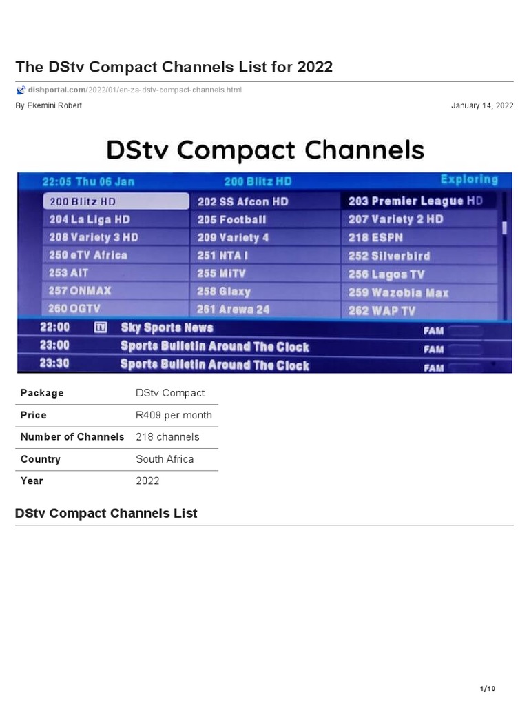 DSTV Compact Channels 2022 Dish Portal | PDF | Television Network ...