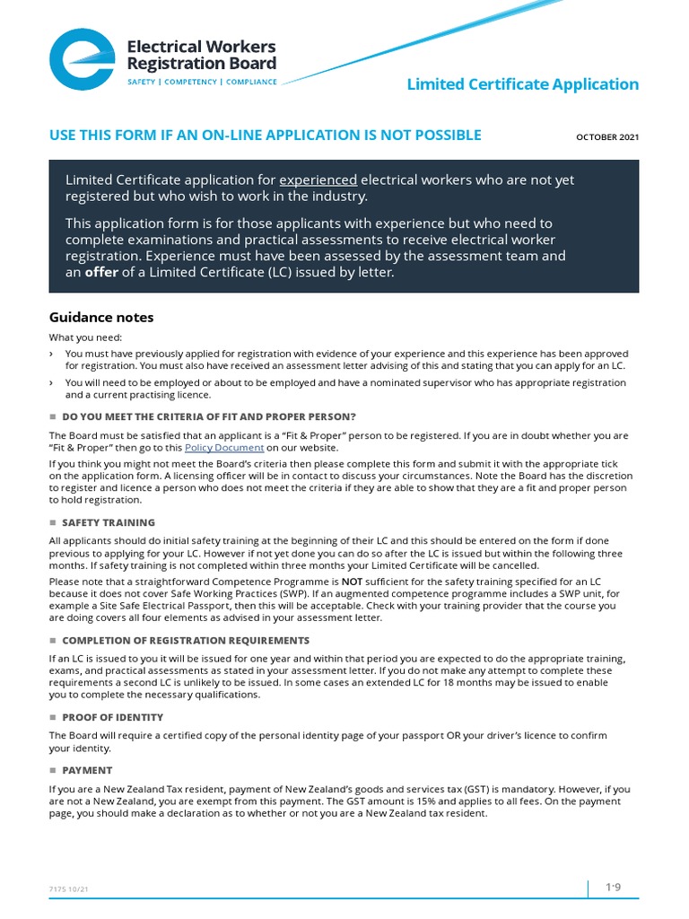 Limited Certificate Application Form | PDF