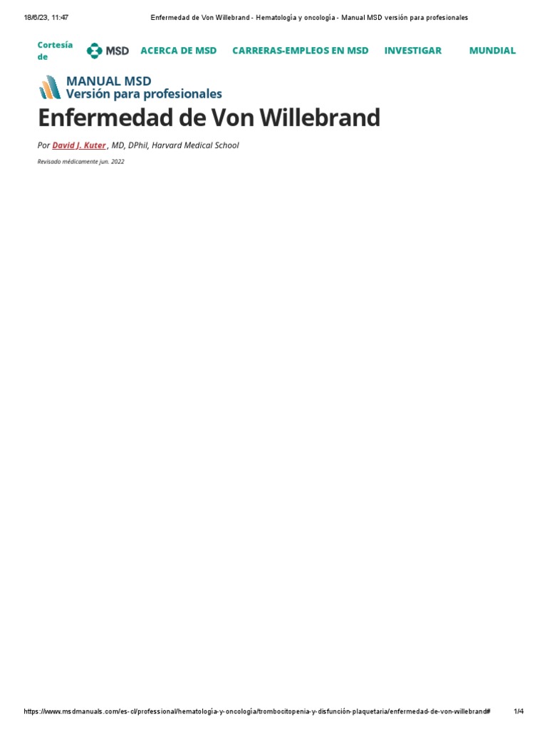 Enfermedad de Von Willebrand: Guía Profesional | PDF | Plaqueta | Sangre