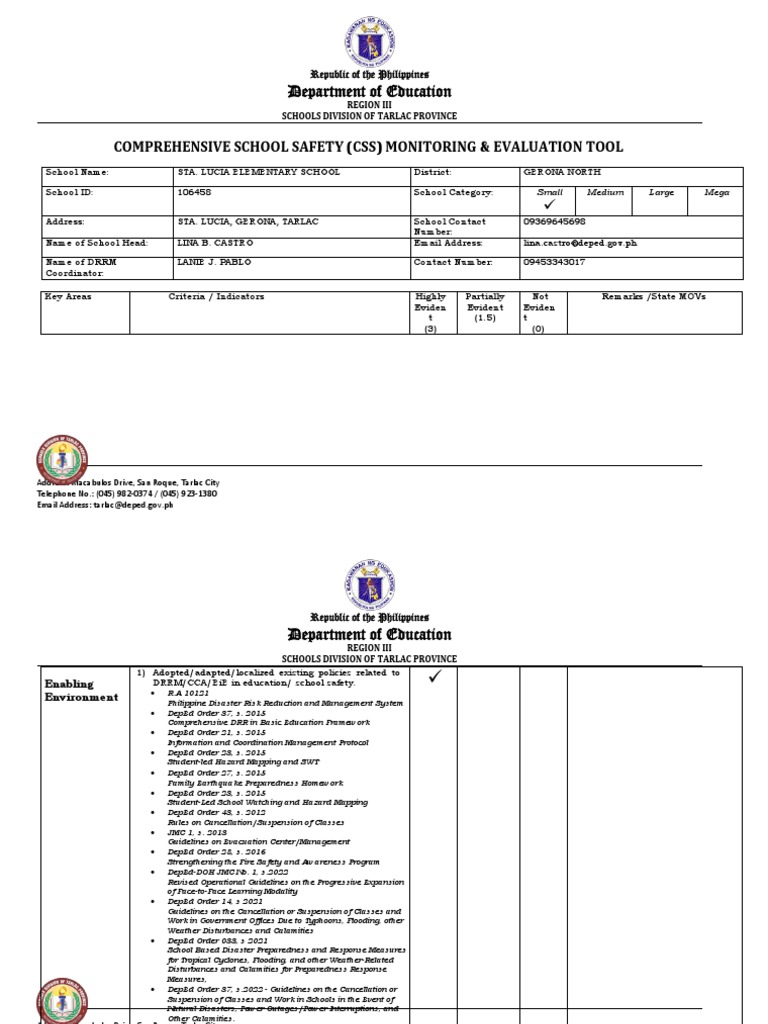 Sta. Lucia ES - CSS Monitoring | PDF | Emergency | Disaster Risk Reduction Sta. Lucia ES - CSS Monitoring | PDF | Emergency | Disaster Risk Reduction