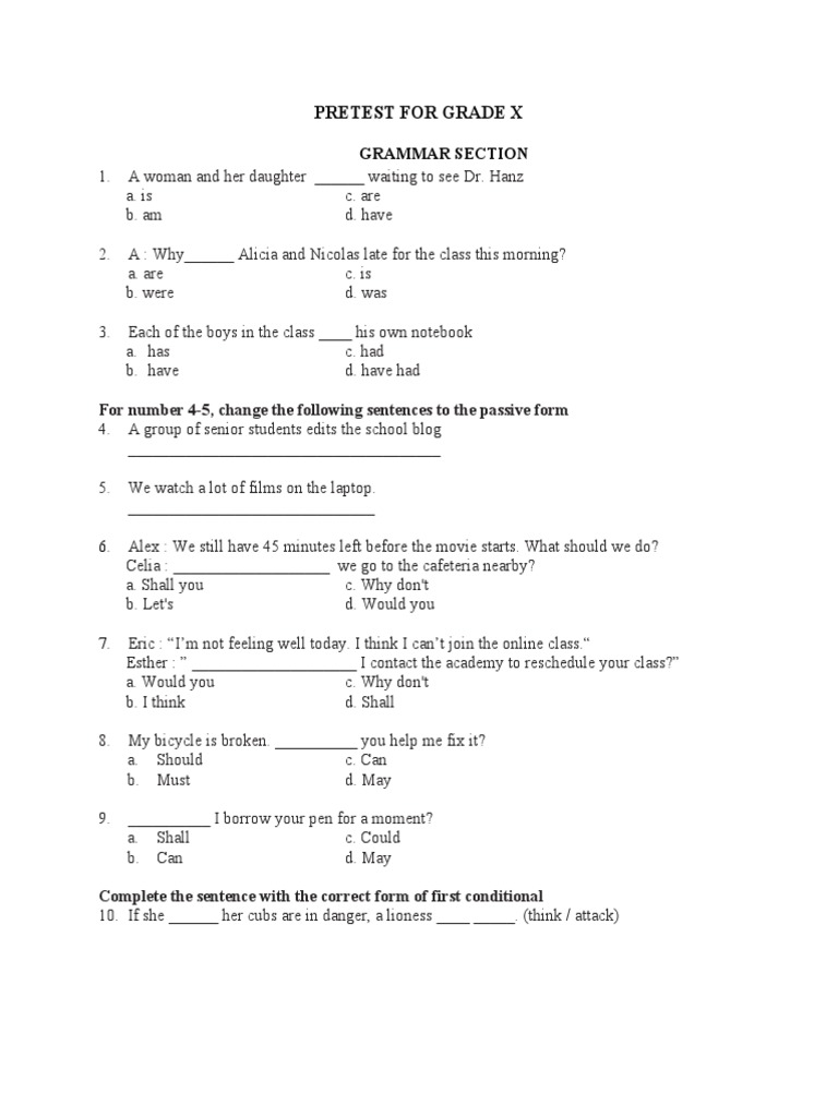 Pretest For Grade X - Compiled | PDF