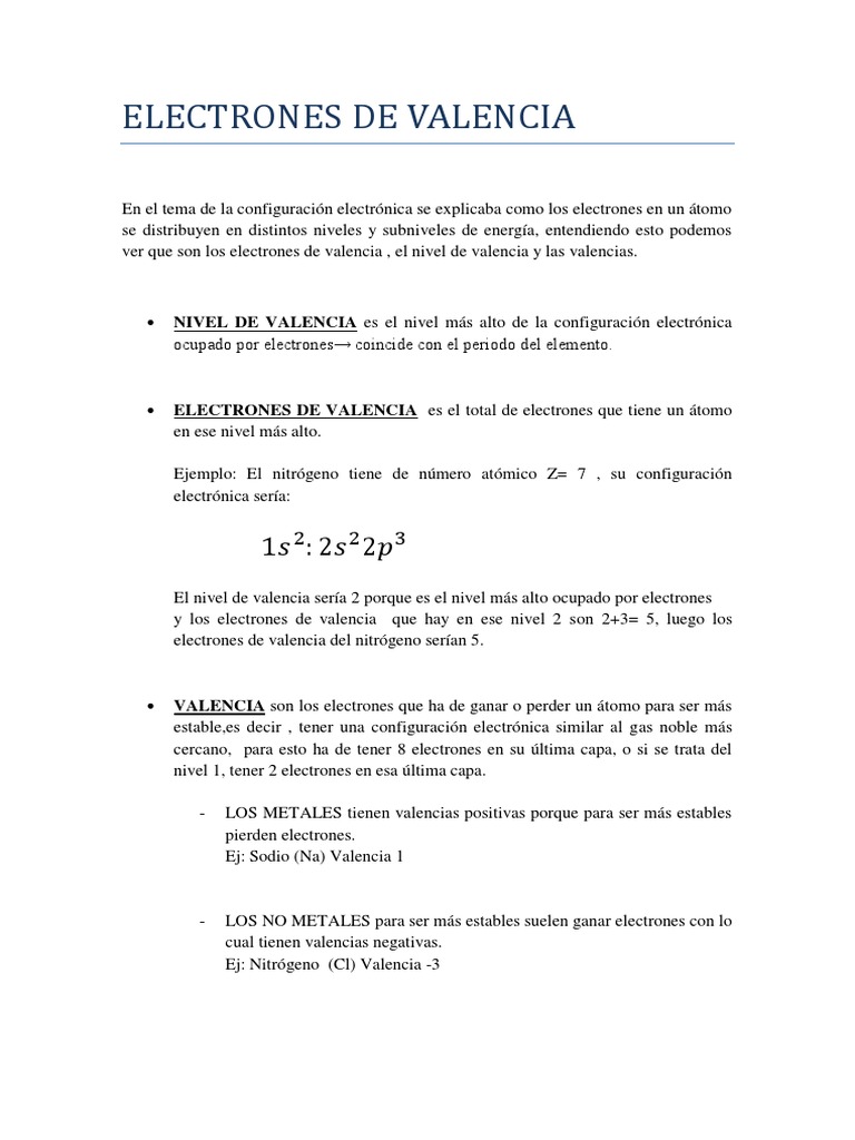 Electrones de Valencia y Configuración | PDF