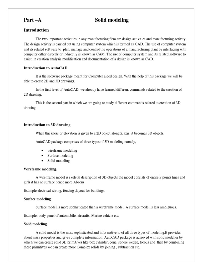 AutoCAD 3D Solid Modeling Guide | PDF | 3 D Computer Graphics ...