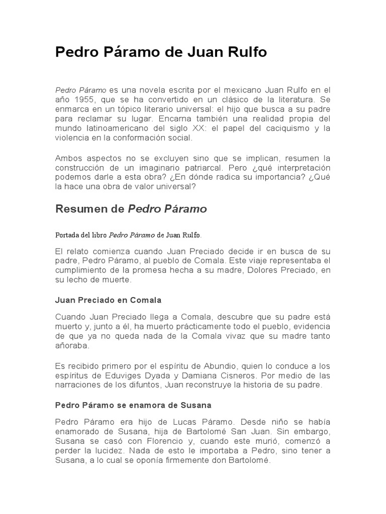 Pedro Páramo de Juan Rulfo 4to | PDF
