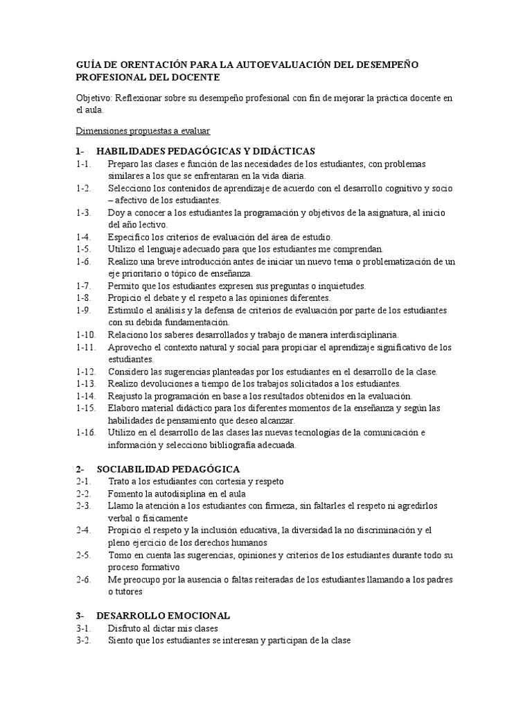 Guía de Autoevaluación Docente 2024-2025 | PDF | Maestros | Evaluación