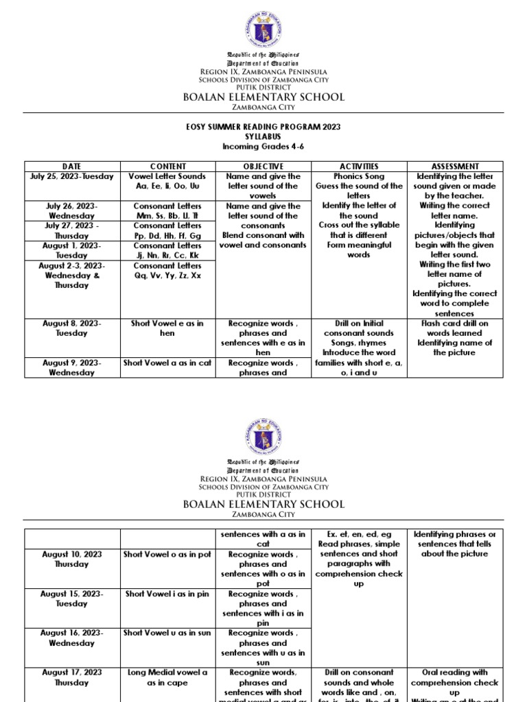 Eosy Summer Reading Program 2023 | PDF | Syllable | Vowel