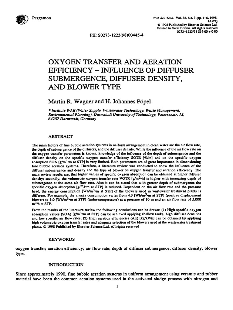 Oxygen Transfer and Aeration Efficiency | PDF | Sewage Treatment ...