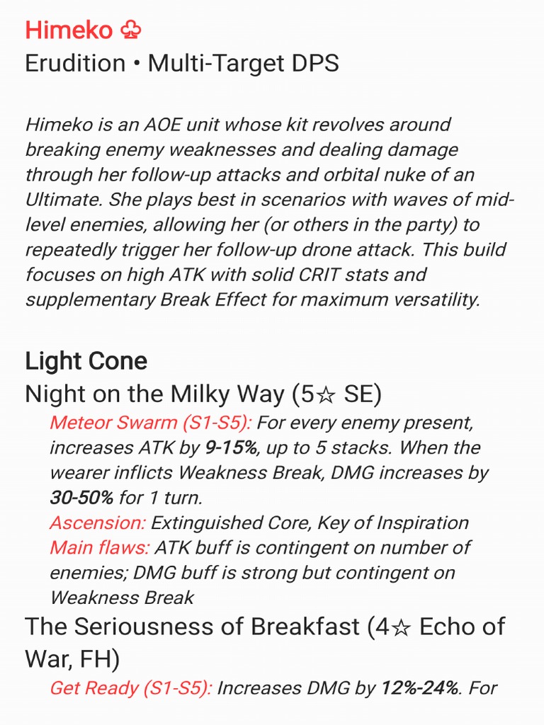 Himeko Character Build HSR | PDF