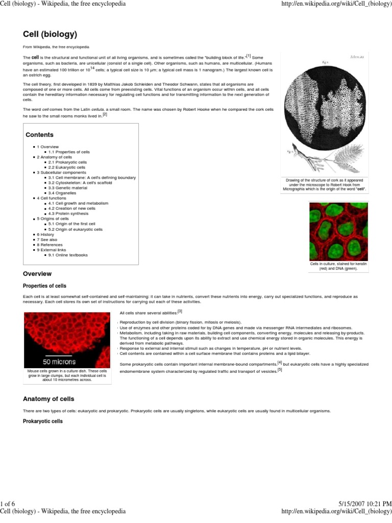 Cell (Biology) - Wikipedia, The Free Encyclopedia | PDF | Cell Nucleus ...