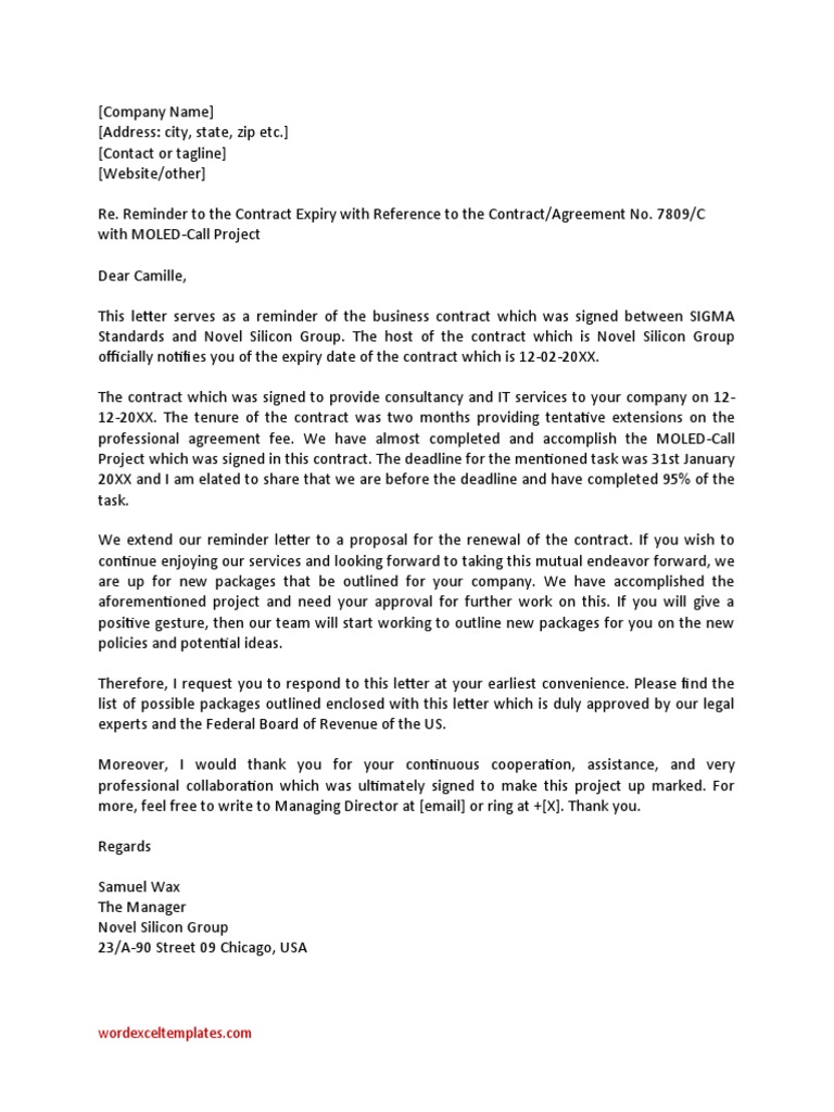 Contract Expiry Reminder Letter - 1 | PDF Contract Expiry Reminder Letter - 1 | PDF