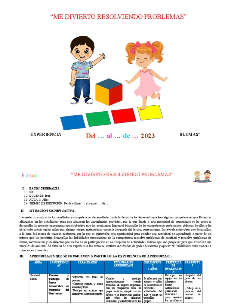 Eda 3 Años Me Divierto Resolviendo Problemas | PDF | Evaluación | Aprendizaje