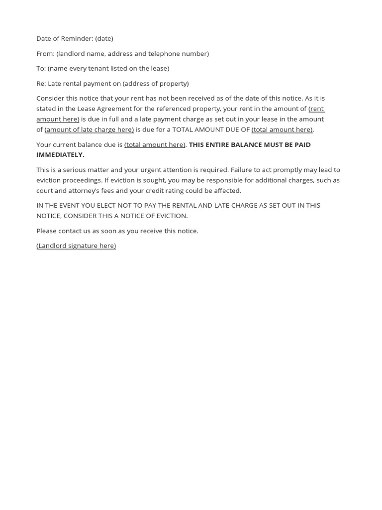 Late Rent Payment Warning Notice | PDF | Law