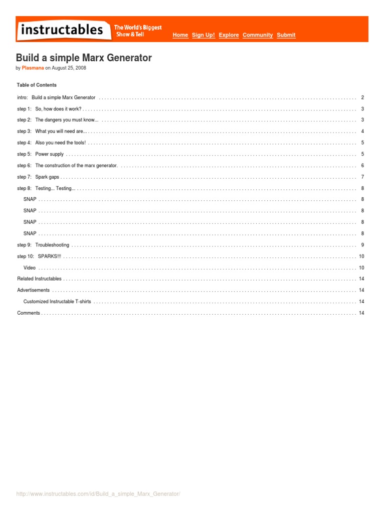 DIY Simple Marx Generator Guide | PDF | Capacitor | Power Supply