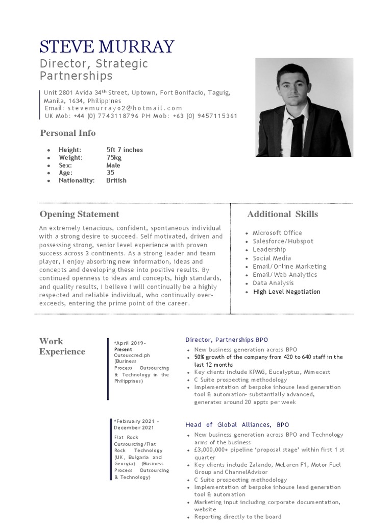 Stephen Murray Resume 2023 PH | PDF | Outsourcing | Business