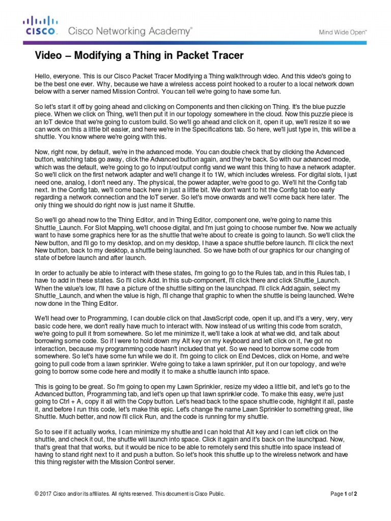 Modifying A Thing in Packet Tracer | PDF | Computer Network | Internet ...