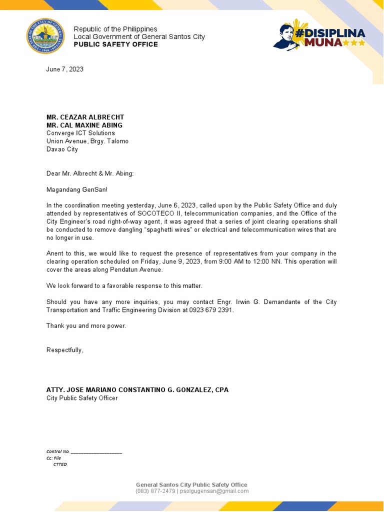 PSO Letter To Converge ICT For June 9 Joint Clearing | PDF