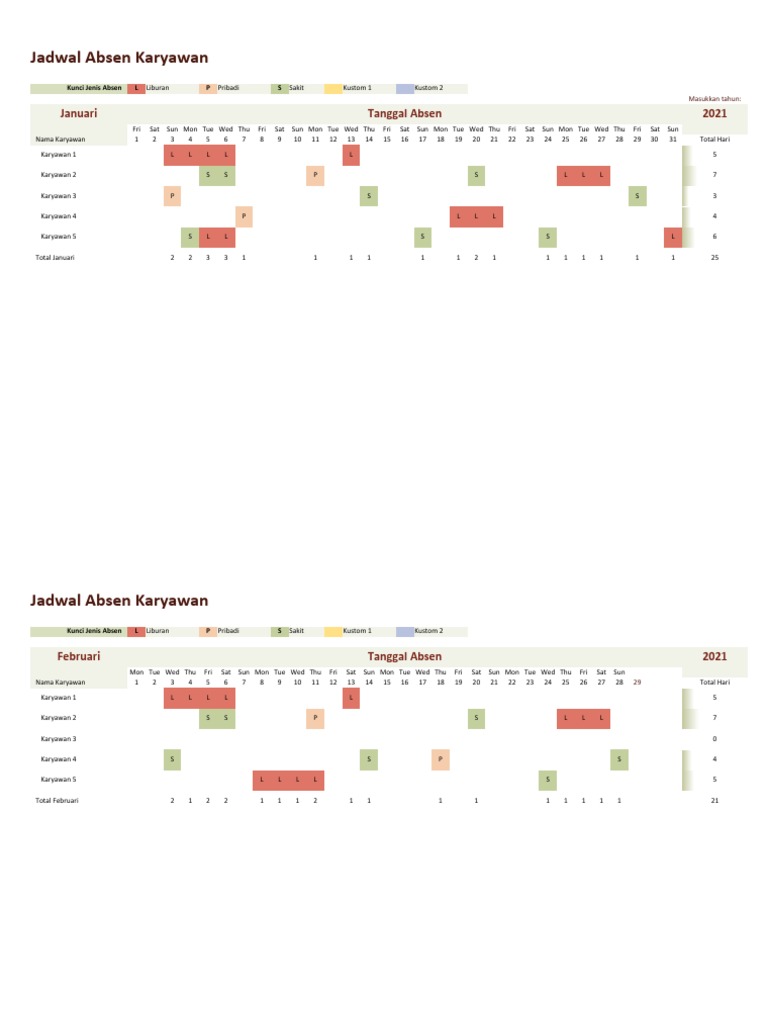 Format Absensi Excel (Sample) | PDF