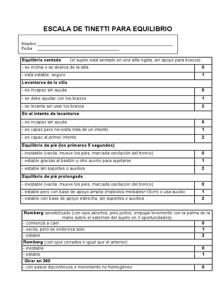 Tinetti Equilibrio | PDF