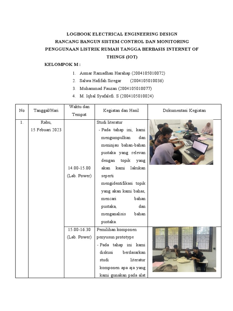 Logbook Electrical Engineering Design Kelompok I M Week 10 | PDF