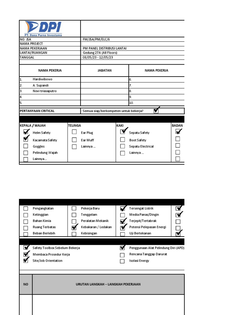 FM - JSA - PM - ELC - 6 JSA PM Panel Distribusi Lantai Mei 2023 | PDF