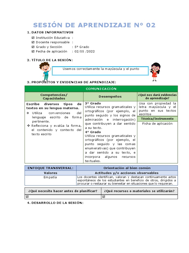 Sesion de La Mayuscula y El Punto | PDF | Artes del Lenguaje y Comunicación