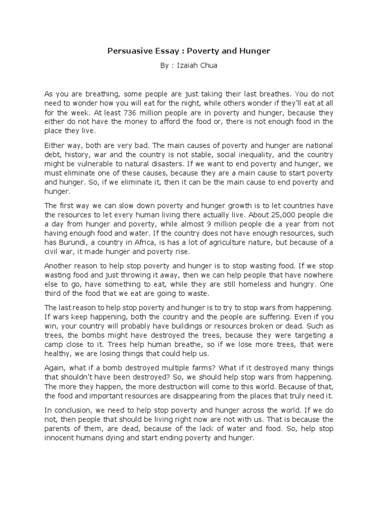 Persuasive Essay: Poverty and Hunger | PDF | Poverty | Poverty ...