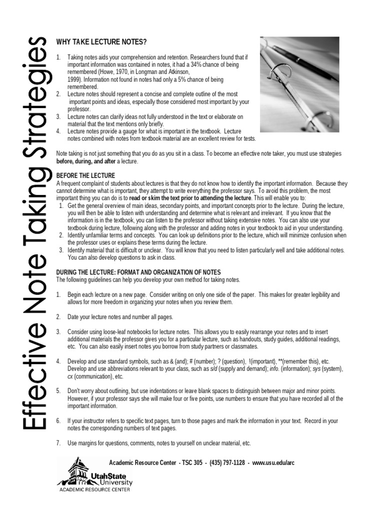 11 Effective Note Taking Strategies - PDF - Safe | PDF | Lecture ...