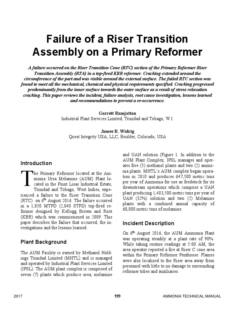 Failure of a Riser Transition Assembly on a Primary Reformer | PDF