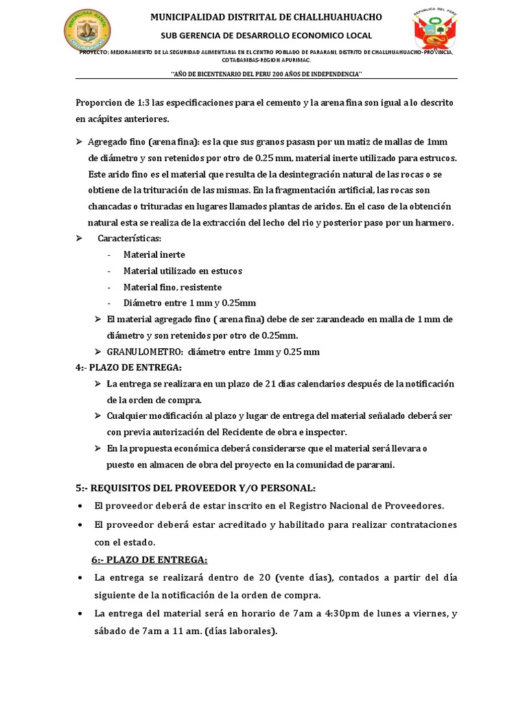 Especificaciones de Arena Fina para Estucos | PDF | Materiales | Materiales de construcción