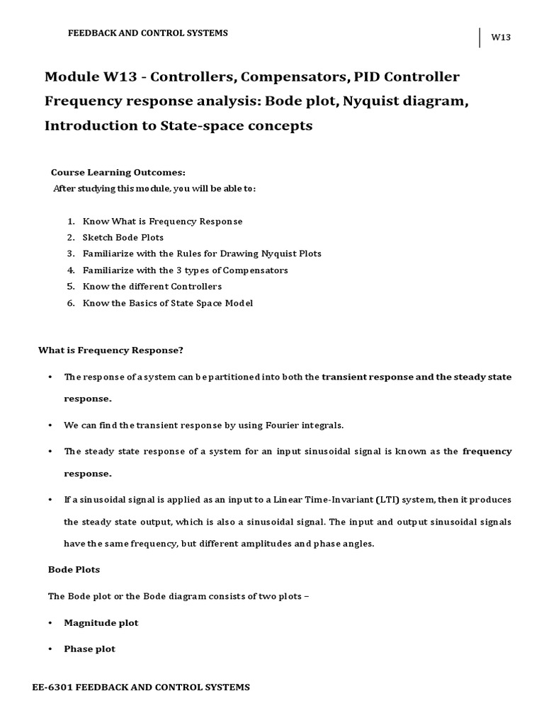 Week 13 Controllers Compensators Pid Controller Frequency Response