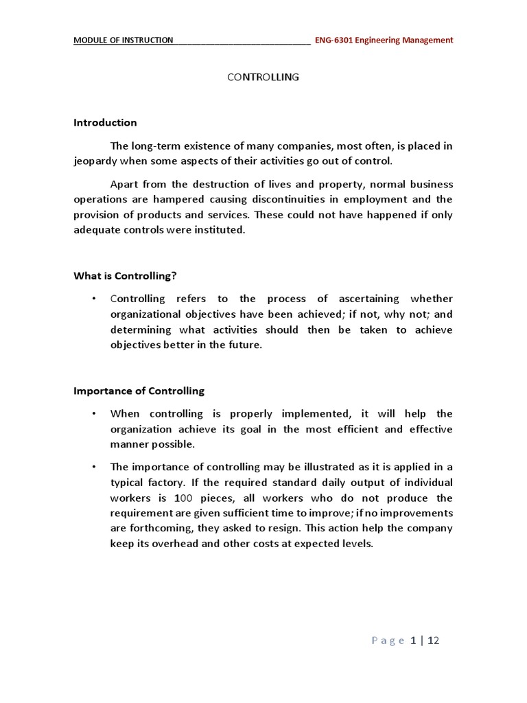 Week 11 - Module 9 - Controlling | PDF | Performance Appraisal | Inventory